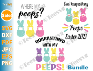 Easter SVG Bundle, Easter Quarantine Funny Peeps with Mask Quarantined ...
