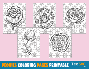 Peony Coloring Page Printable PDF (5 Pages) - Peonies File Download ...