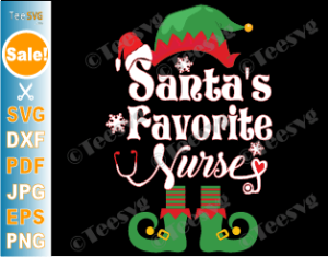 Santa's Favorite Nurse SVG Elf Hat Santa Claus Stethoscope Heart ...