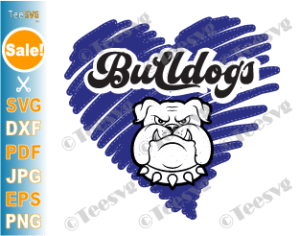 Bulldog SVG Image PNG CLIPART, Blue Heart Scribble, School Pride Mascot ...